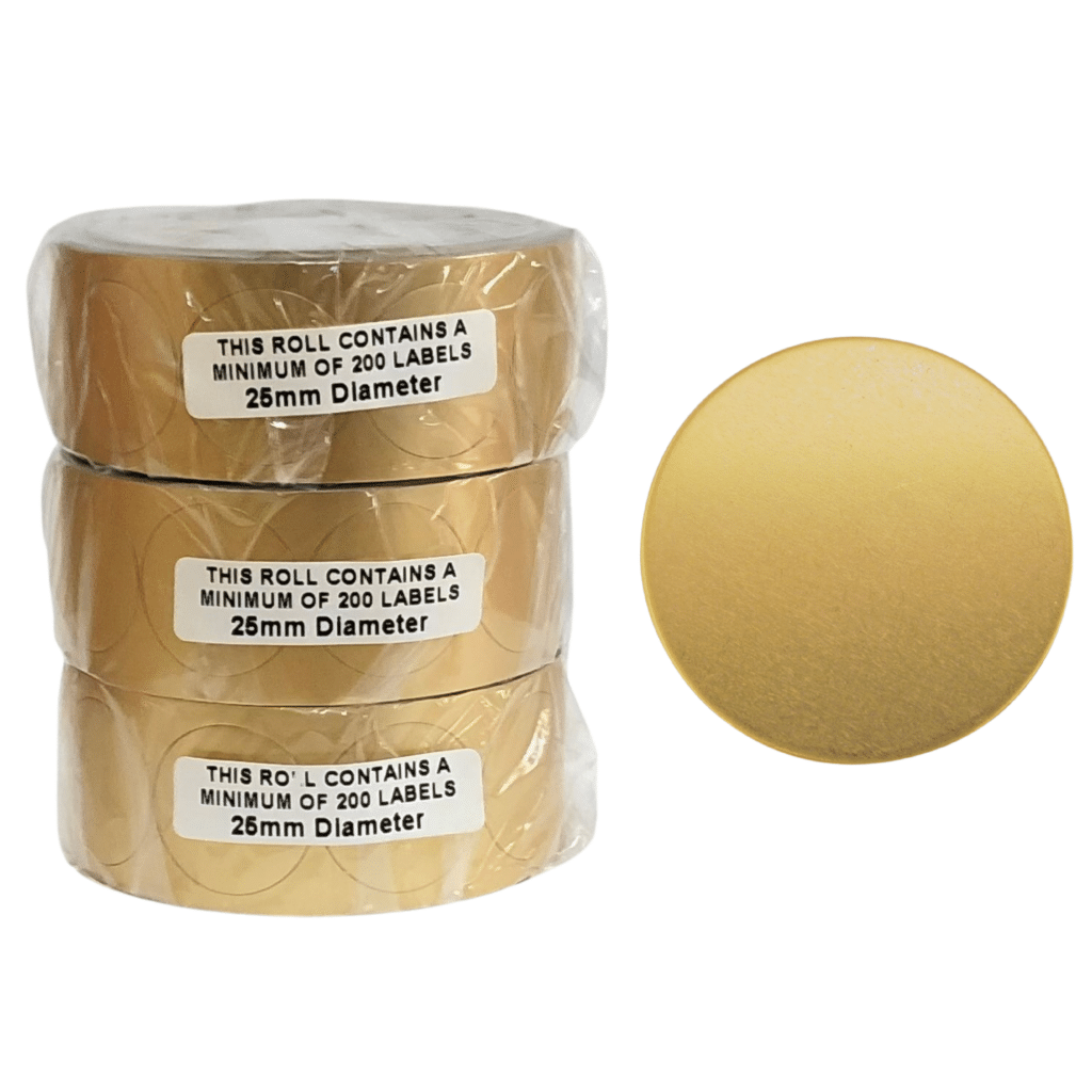 Matt Gold Trophy Labels 25mm Circles – kwiktapes